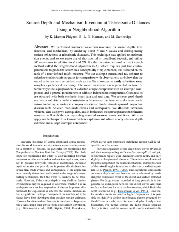 (PDF) Source Depth and Mechanism Inversion at Teleseismic Distances ...