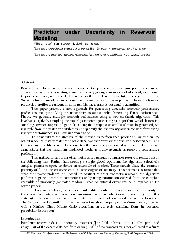 (PDF) Prediction under uncertainty in reservoir modeling