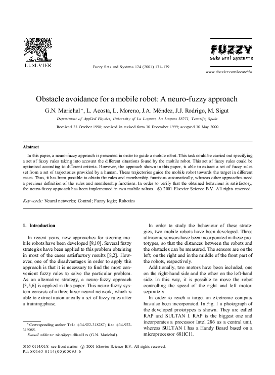 (PDF) Obstacle avoidance for a mobile robot: A neuro-fuzzy approach
