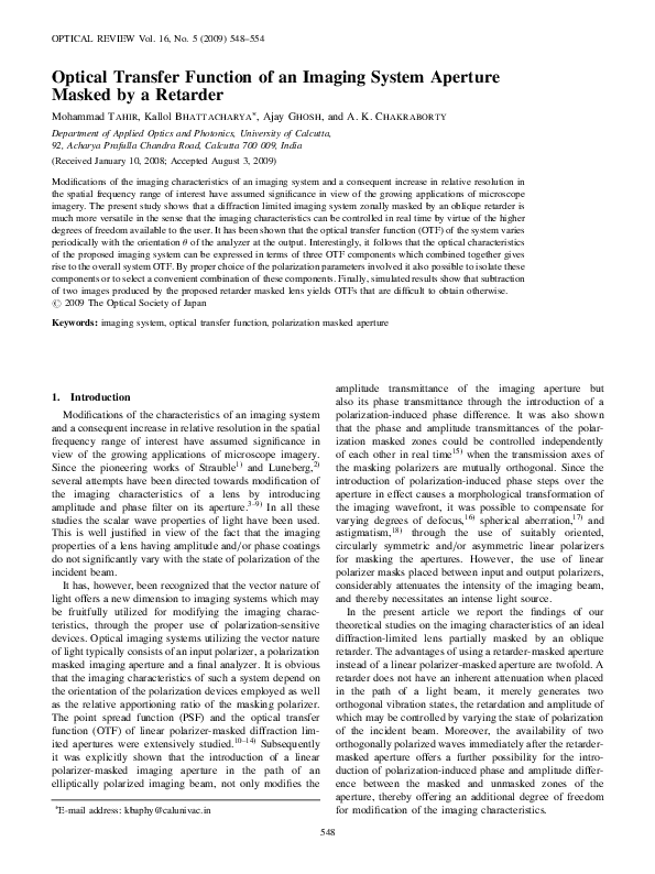 (PDF) Optical transfer function of an imaging system aperture masked by ...