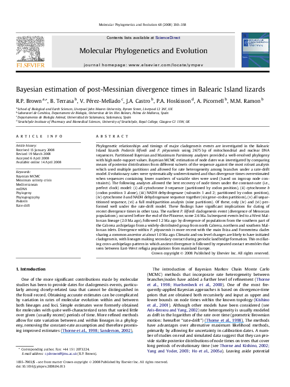 (PDF) Bayesian estimation of post-Messinian divergence times in Balearic Island lizards