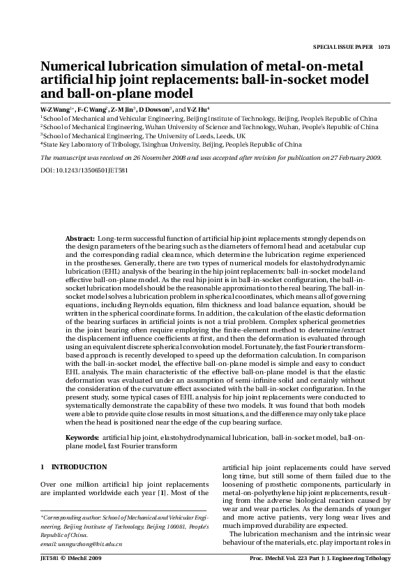 (PDF) Numerical lubrication simulation of metal-on-metal artificial hip ...