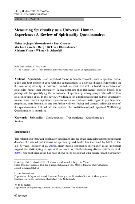 (PDF) Measuring Spirituality as a Universal Human Experience ...