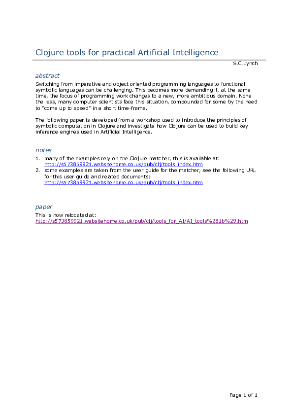 (PDF) Clojure tools for practical Artificial Intelligence