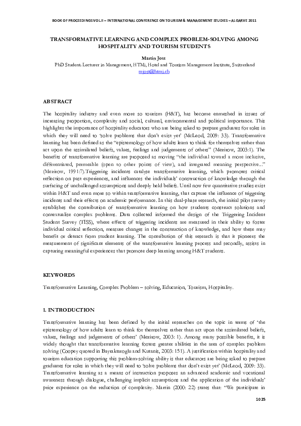 (PDF) Transformative Learning and Complex Problem-Solving Among ...