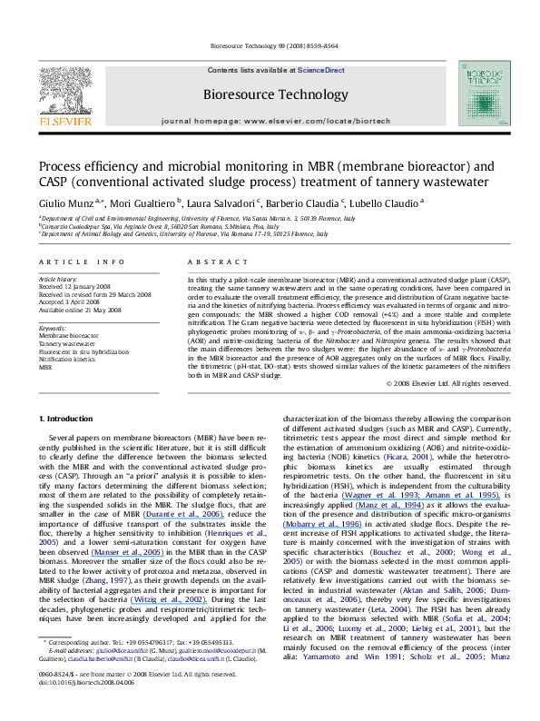 (PDF) Process efficiency and microbial monitoring in MBR (membrane ...