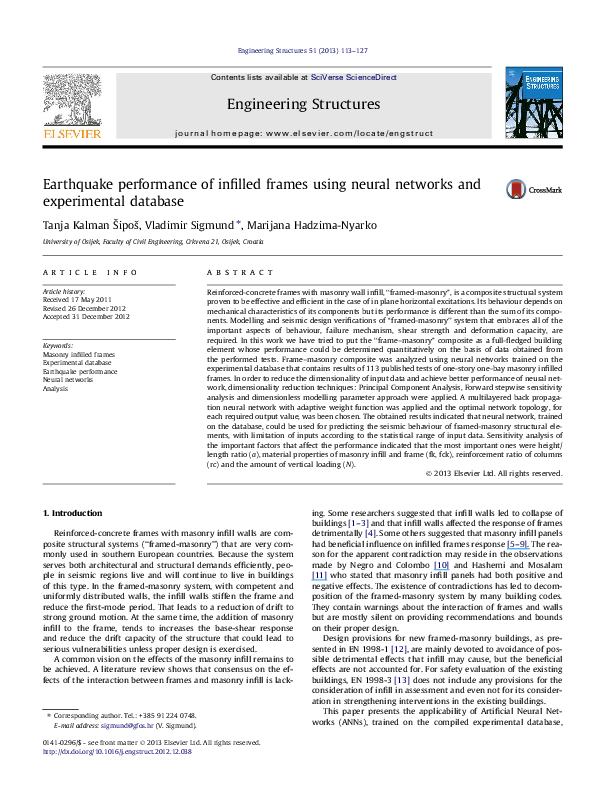 (PDF) Earthquake performance of infilled frames using neural networks and experimental database