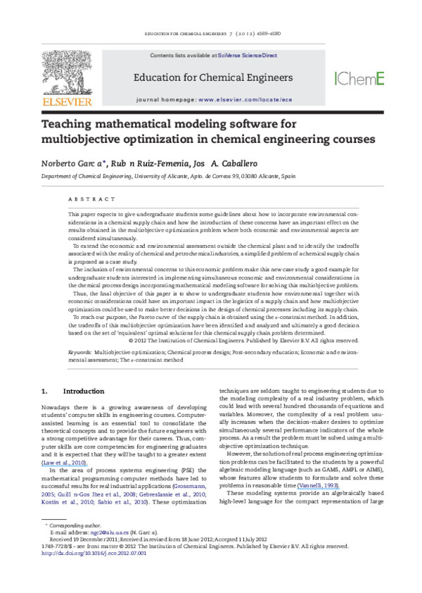 Pdf Teaching Mathematical Modeling Software For Multiobjective