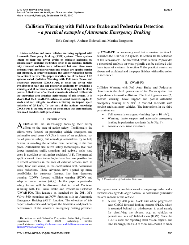 (PDF) Collision warning with full auto brake and pedestrian detection ...