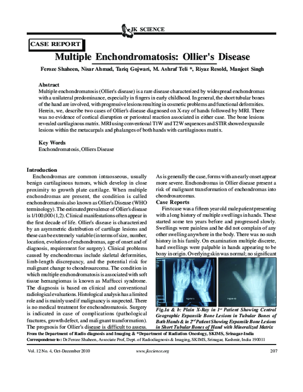 (PDF) [Multiple enchondromatosis: Ollier's disease]