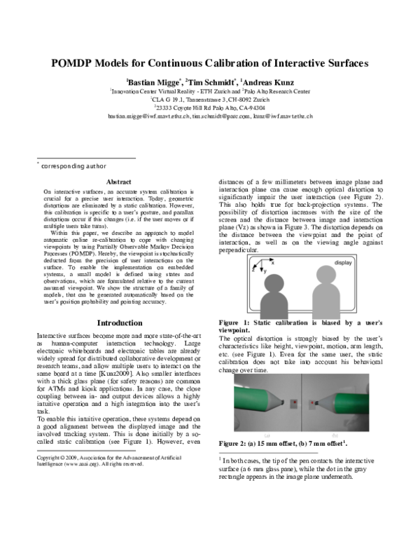 (PDF) POMDP-based Online Calibration for Interactive Surfaces