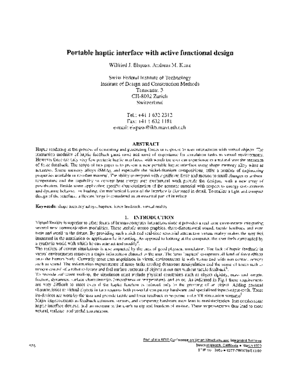 (PDF) Portable haptic interface with active functional design