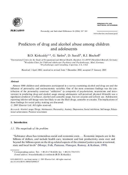 (PDF) Predictors of drug and alcohol abuse among children and adolescents
