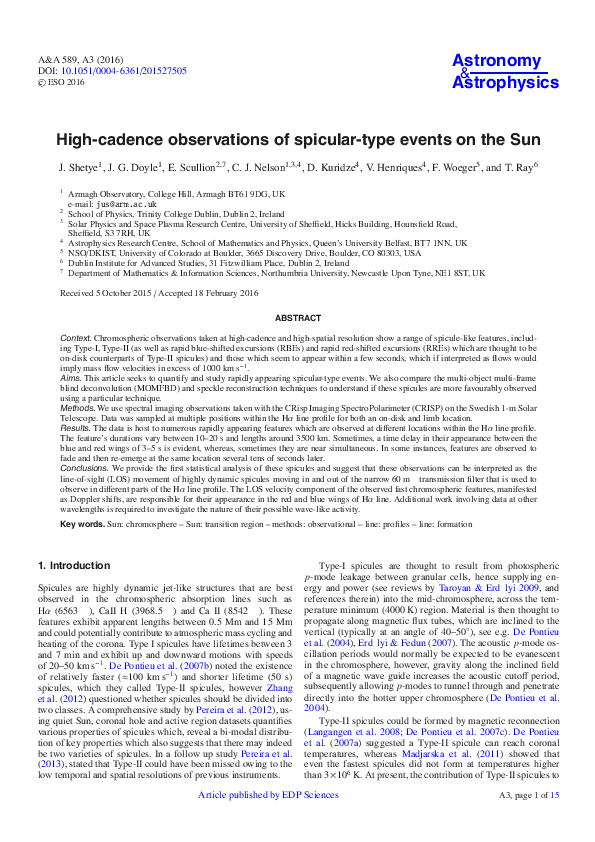 (PDF) Astrophysics High-cadence observations of spicular-type events on ...