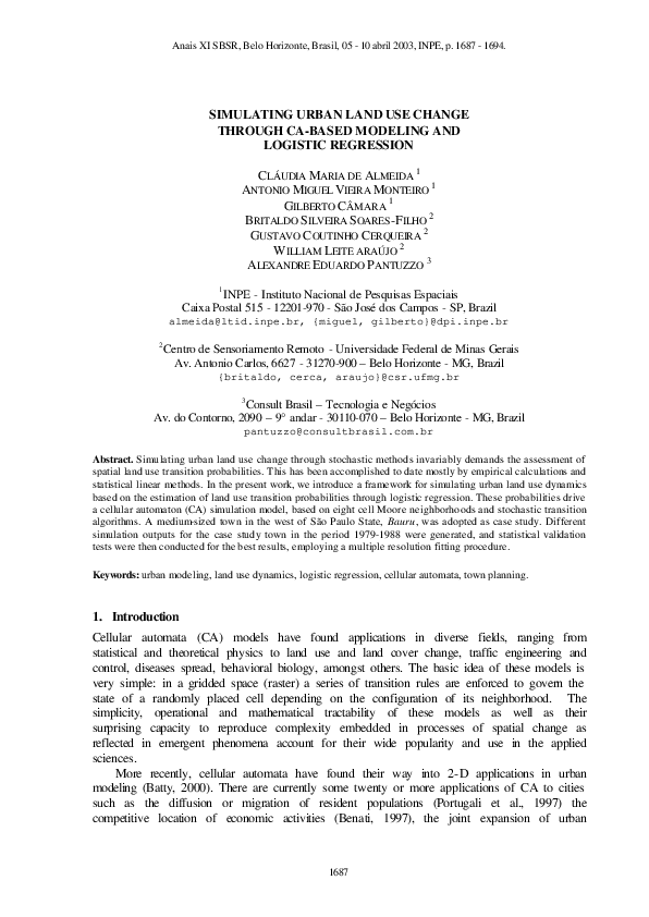 (PDF) Simulating Urban Land Use Change Through Ca-Based Modeling And Logistic Regression