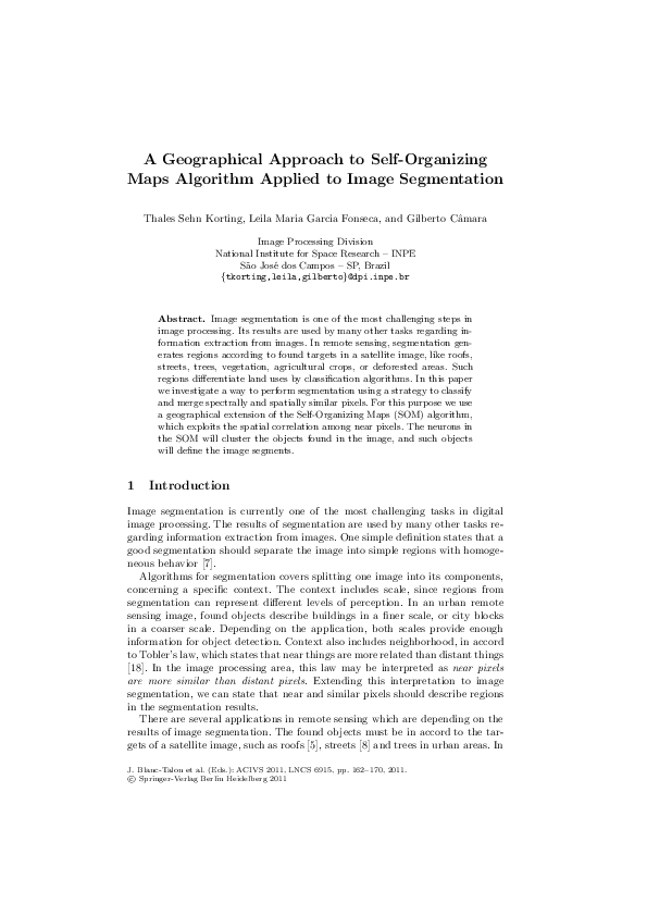 Pdf A Geographical Approach To Self Organizing Maps Algorithm Applied To Image Segmentation