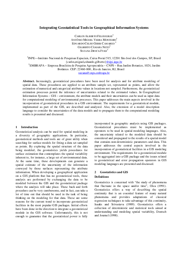 (PDF) Integrating Geostatistical Tools in Geographical Information Systems