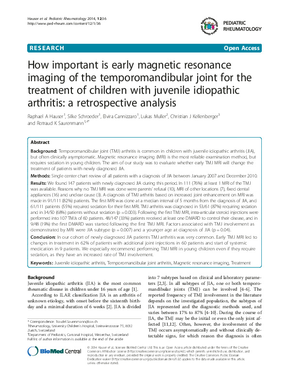 (PDF) Imaging of temporomandibular joint abnormalities in juvenile ...