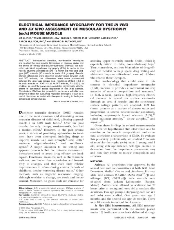 (PDF) Electrical impedance myography for the in vivo and ex vivo ...