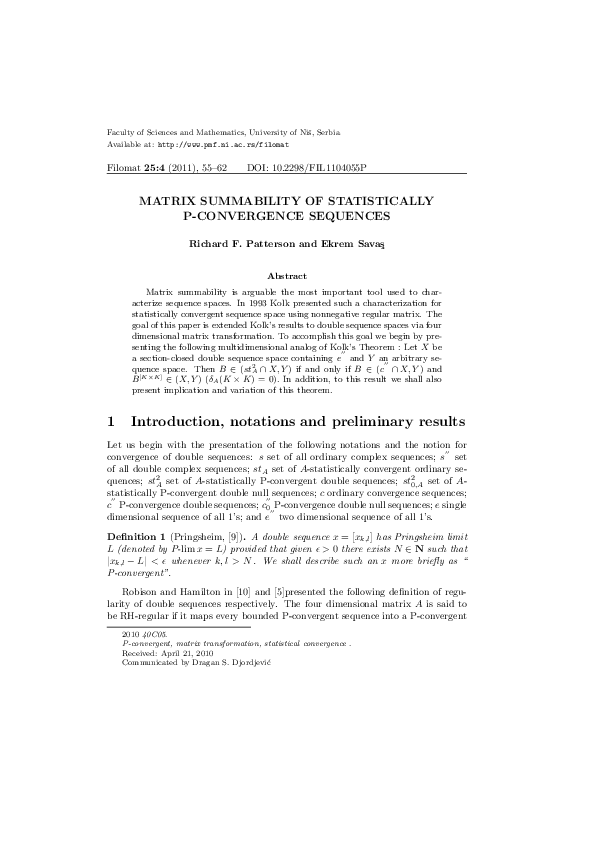 (PDF) Matrix summability of statistically p-convergence sequences