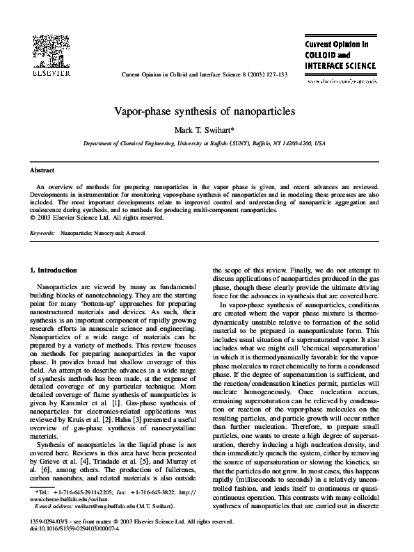 (PDF) Vapor-phase synthesis of nanoparticles