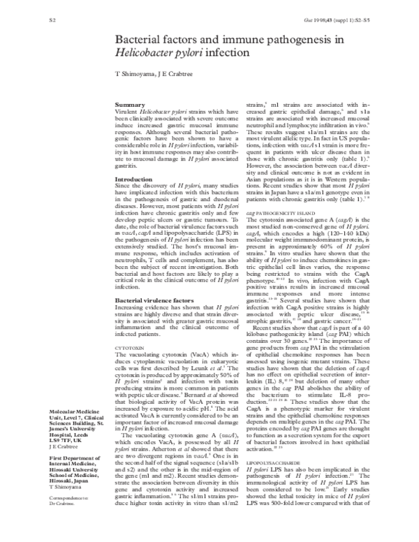 (PDF) Bacterial factors and immune pathogenesis in Helicobacter pylori ...