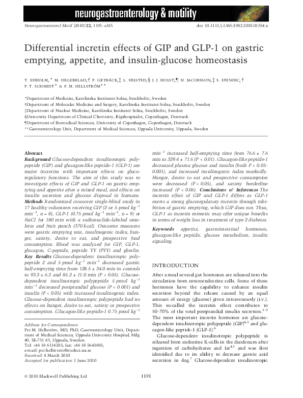 (PDF) Differential incretin effects of GIP and GLP-1 on gastric ...