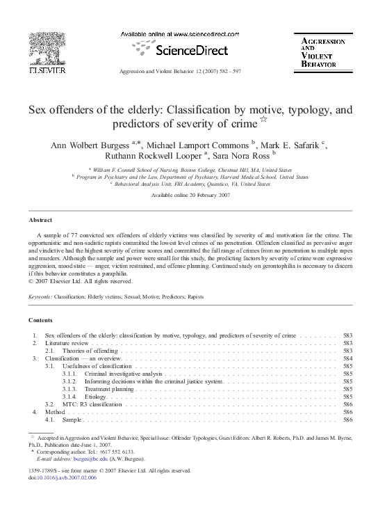 (PDF) Sex offenders of the elderly: Classification by motive, typology ...
