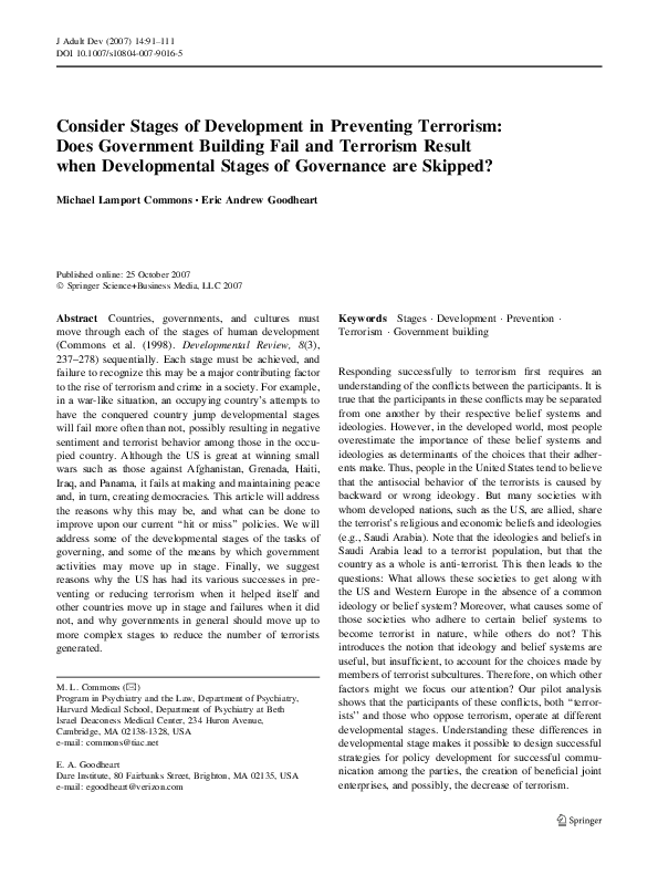 (PDF) Consider Stages of Development in Preventing Terrorism: Does ...