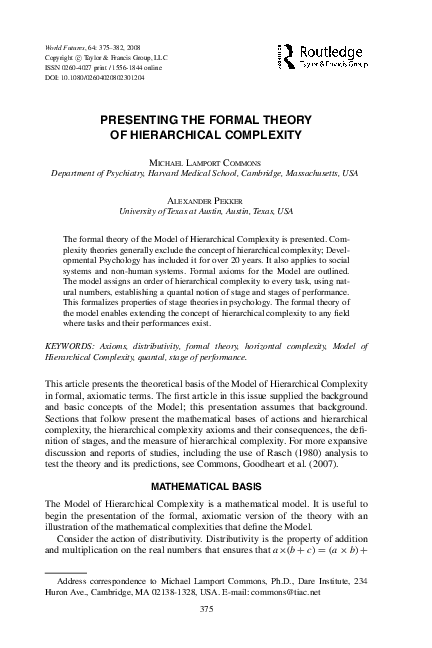 (PDF) Presenting the Formal Theory of Hierarchical Complexity