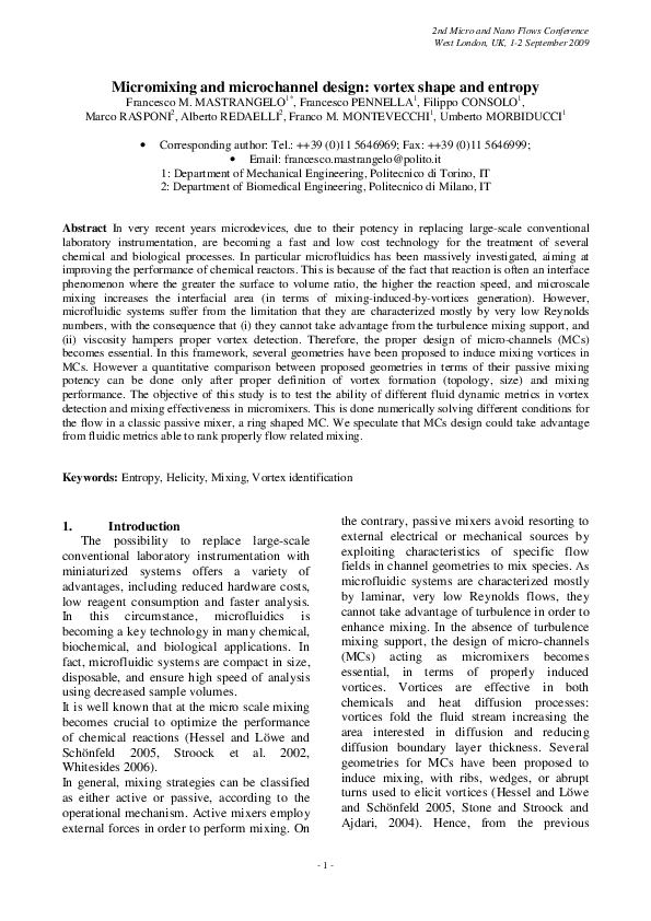 (PDF) Micromixing and microchannel design: Vortex shape and entropy