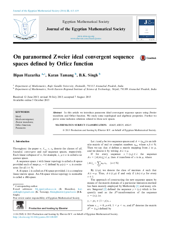 Pdf On Paranormed Zweier Ideal Convergent Sequence Spaces Defined By