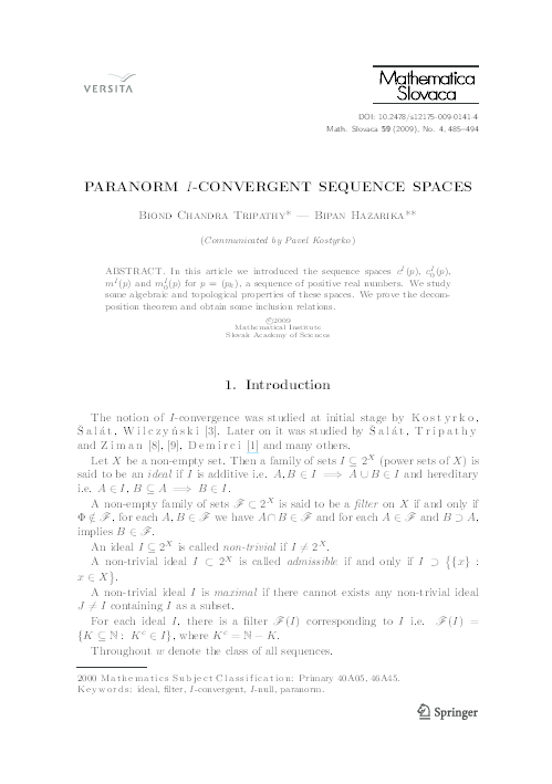 Pdf Paranorm I Convergent Sequence Spaces