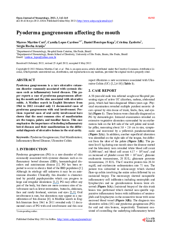 (PDF) Pyoderma gangrenosum affecting the mouth