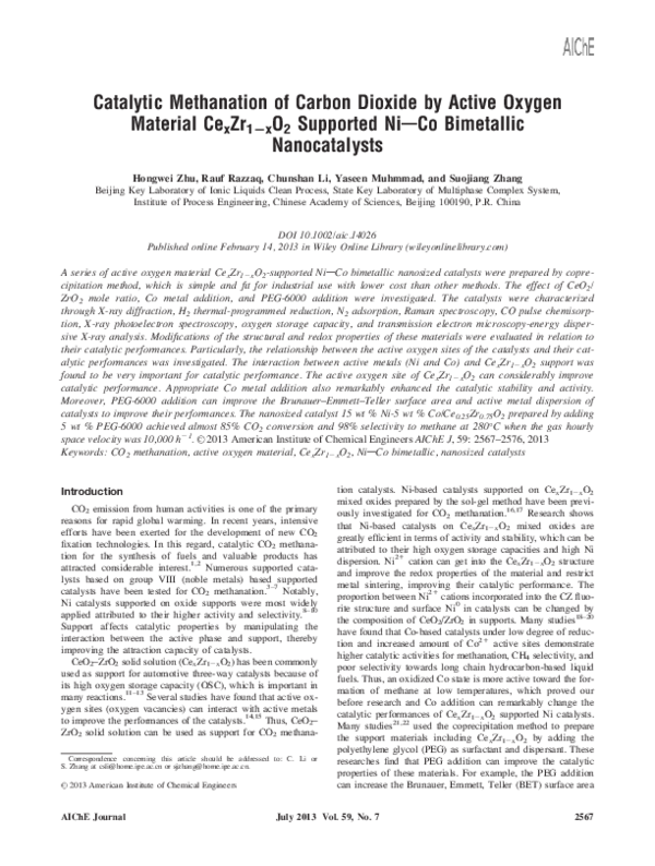 (PDF) Catalytic Methanation of Carbon Dioxide by Active Oxygen Material ...