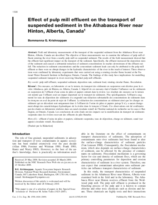 (PDF) Effect of pulp mill effluent on the transport of suspended ...