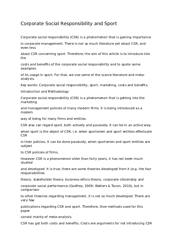 (DOC) Corporate Social Responsibility and Sport