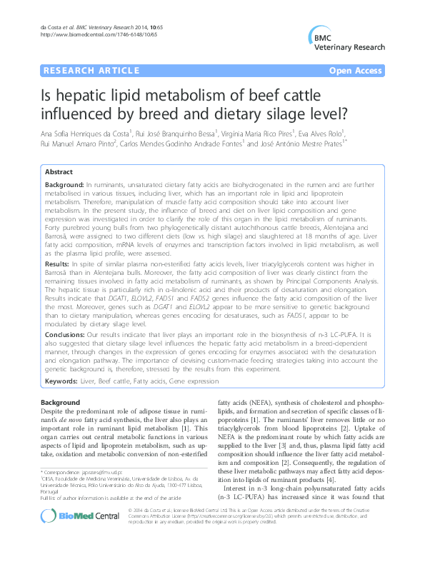 (PDF) Is hepatic lipid metabolism of beef cattle influenced by breed ...