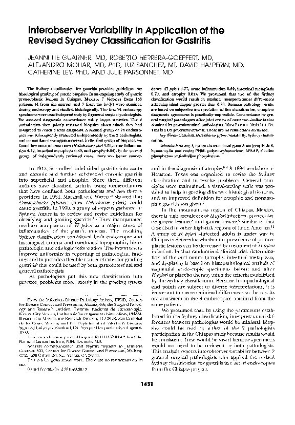 (PDF) Interobserver variability in application of the revised sydney ...