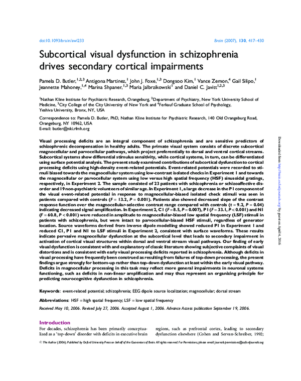 (PDF) Subcortical visual dysfunction in schizophrenia drives secondary ...