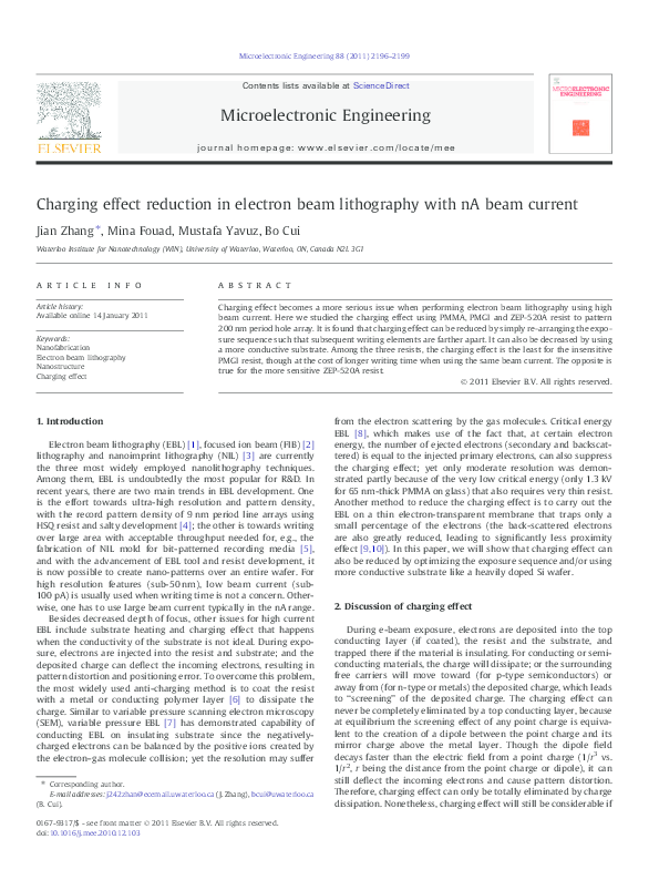 (PDF) Charging effect reduction in electron beam lithography with nA ...
