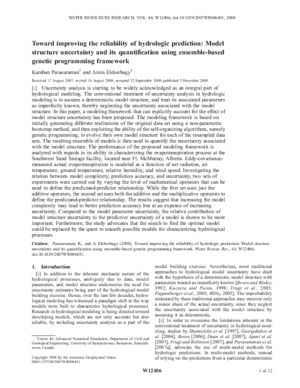 (PDF) Toward improving the reliability of hydrologic prediction: Model structure uncertainty and ...