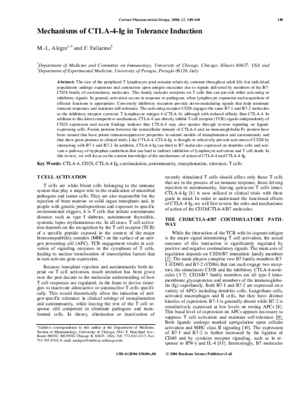 (PDF) Mechanisms of CTLA-4-Ig in Tolerance Induction | Francesca ...