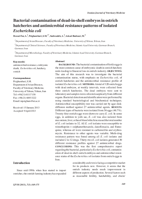 (PDF) Bacterial contamination of dead-in-shell embryos in ostrich ...