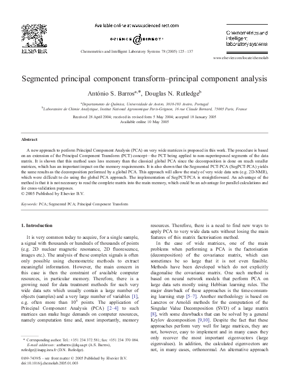 Pdf Segmented Principal Component Transformprincipal Component Analysis