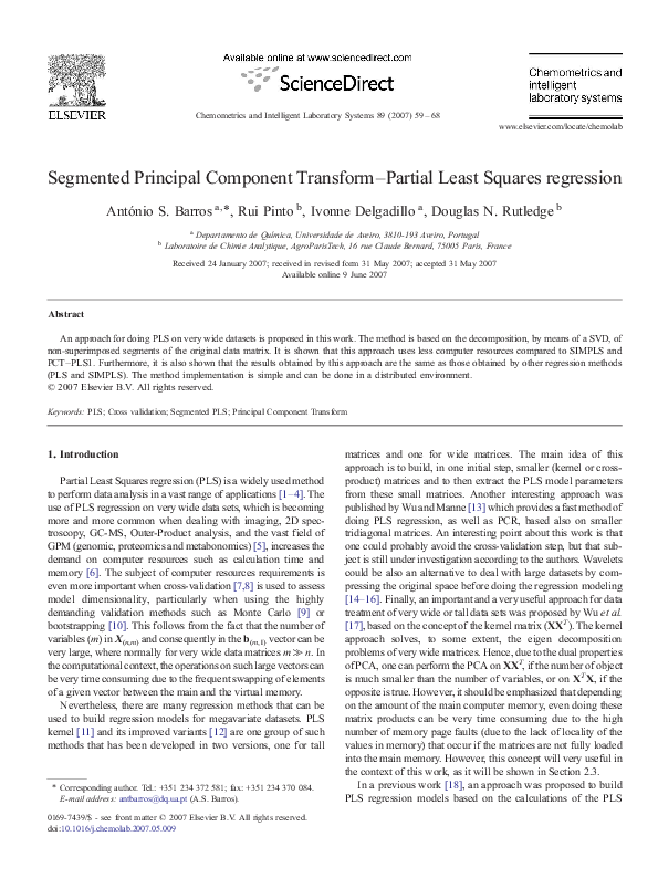 Pdf Segmented Principal Component Transformpartial Least Squares Regression Douglas