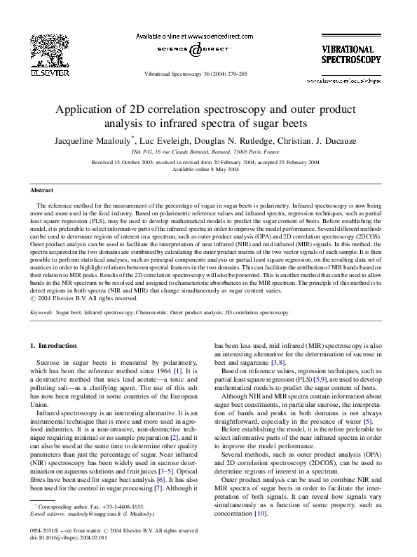 (PDF) Application of 2D correlation spectroscopy and outer product analysis to infrared spectra ...