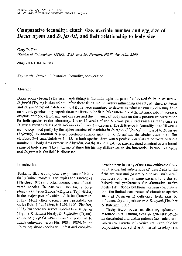 (PDF) Comparative fecundity, clutch size, ovariole number and egg size ...