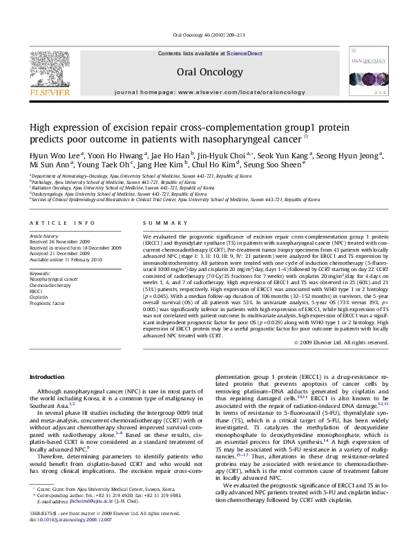 (PDF) High expression of excision repair cross-complementation group1 protein predicts poor ...