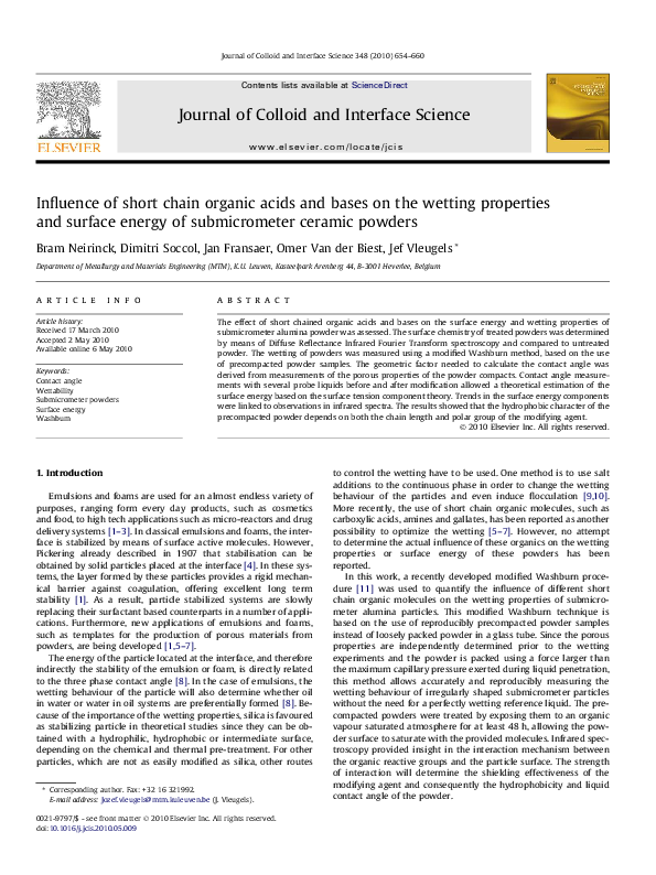 (PDF) Influence of short chain organic acids and bases on the wetting ...